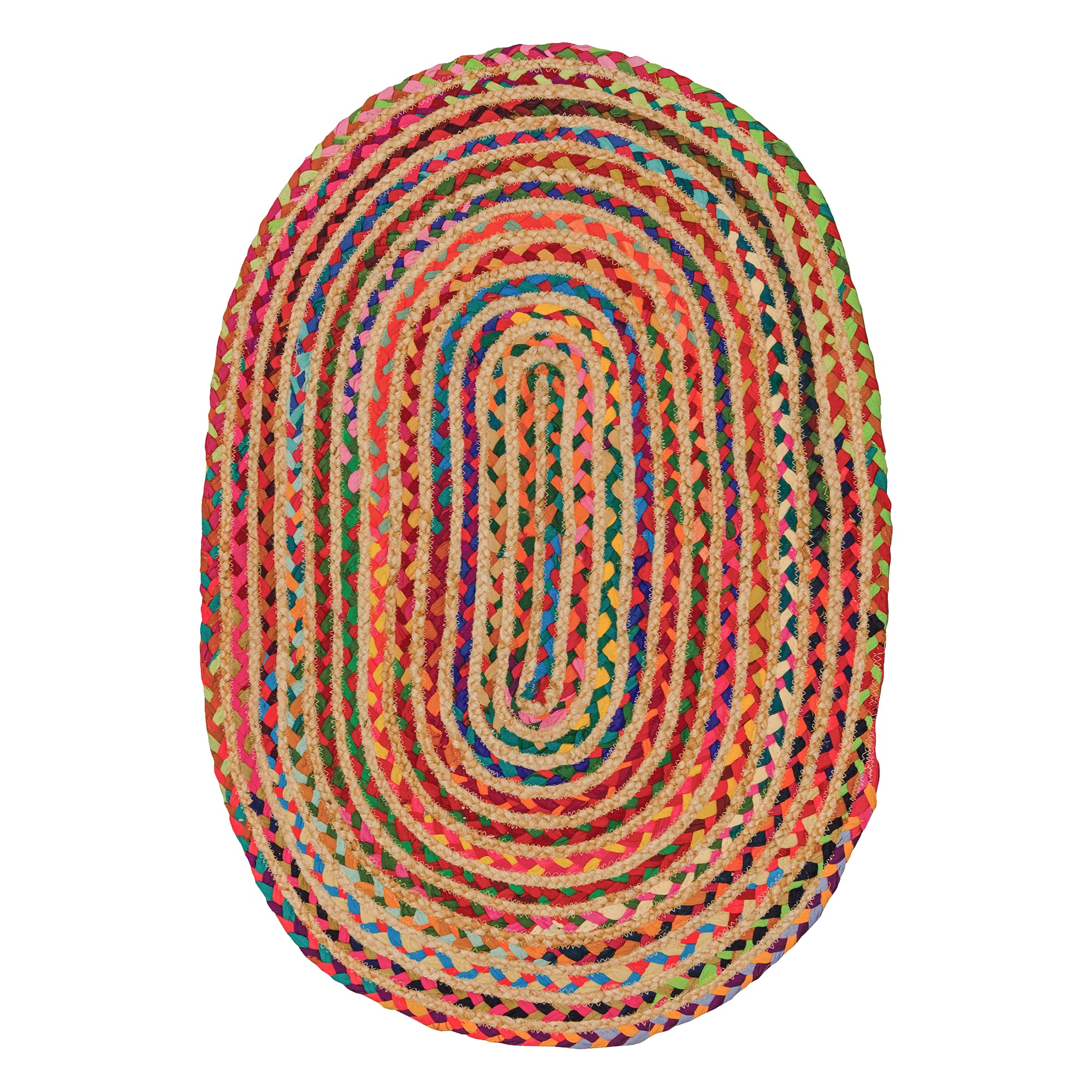 Oval Chindi Jute Cotton Braided Rug 60x90cm - Ethniciti